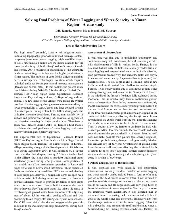 (PDF) Solving Dual Problems of Water Logging and Water Scarcity in ...