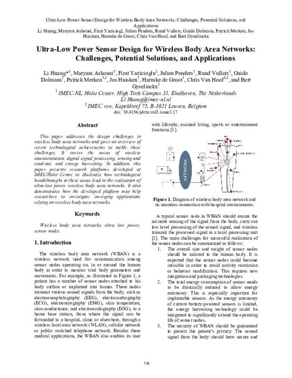 (PDF) Ultra-Low Power Sensor Design for Wireless Body Area Networks: Challenges, Potential ...