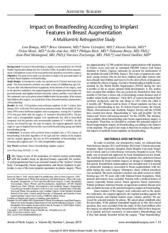 (PDF) Impact on Breastfeeding According to Implant Features in Breast ...