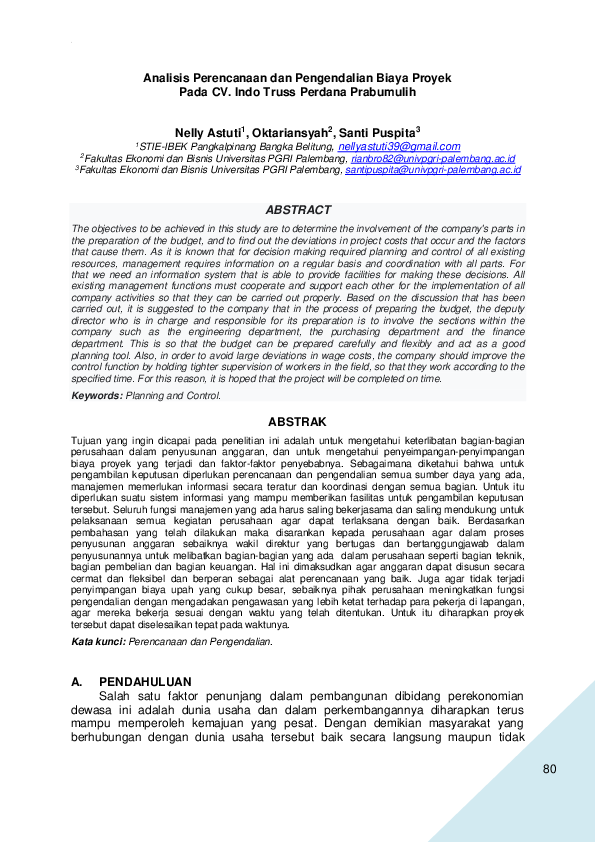 (PDF) Analisis Perencanaan dan Pengendalian Biaya Proyek Pada CV. Indo ...