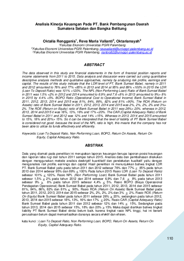 (PDF) Analisis Kinerja Keuangan Pada PT. Bank Pembangunan Daerah Sumatera Selatan dan Bangka ...