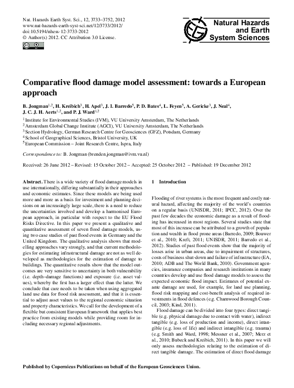(PDF) Comparative flood damage model assessment: towards a European ...