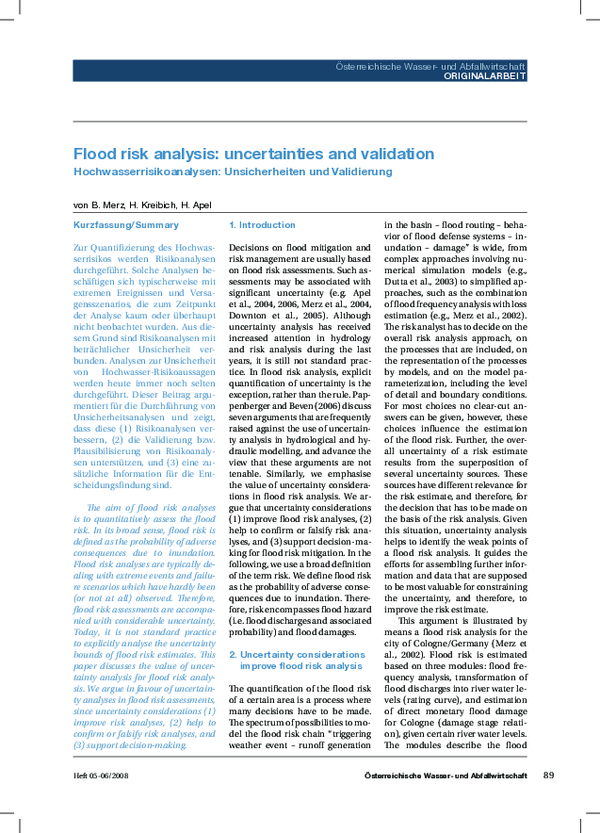 (PDF) Flood risk analysis: Uncertainties and validation