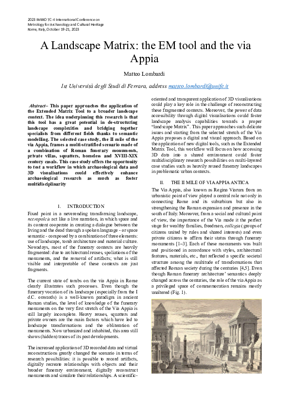 (PDF) A Landscape Matrix: the EM tool and the via Appia