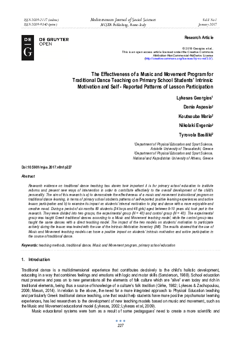 (PDF) The Effectiveness of a Music and Movement Program for Traditional Dance Teaching on ...