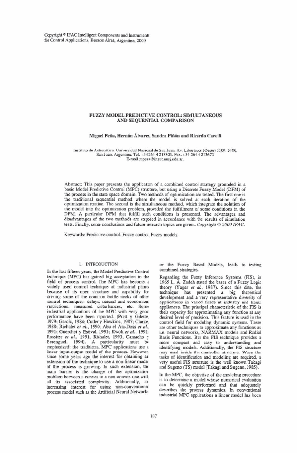 (PDF) Fuzzy Model Predictive Control: Simultaneous and Sequential Comparison