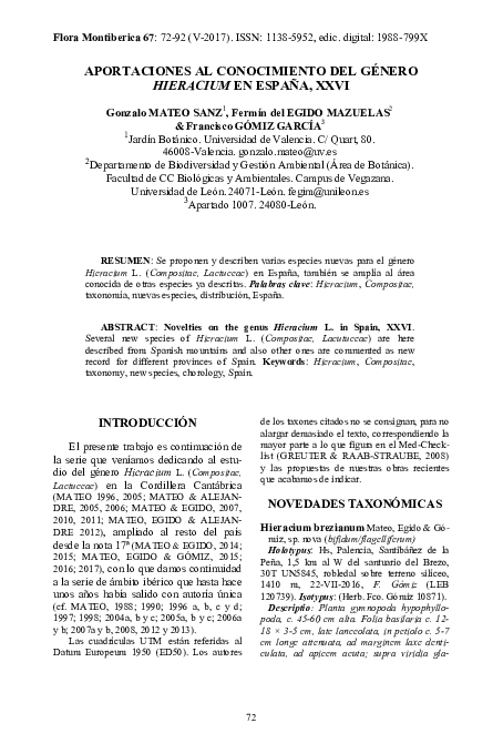 (PDF) Aportaciones al conocimiento del género hieracium en españa, xxvI