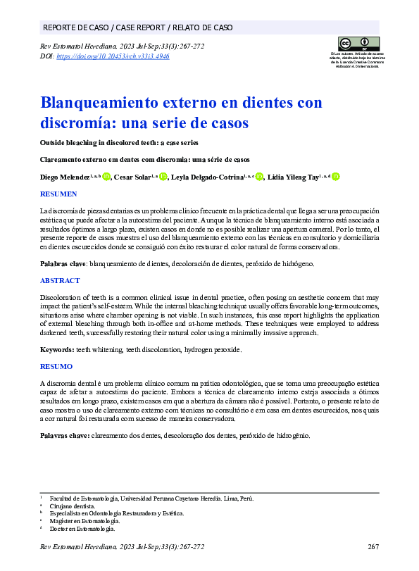 (PDF) Blanqueamiento externo en dientes con discromía: una serie de casos