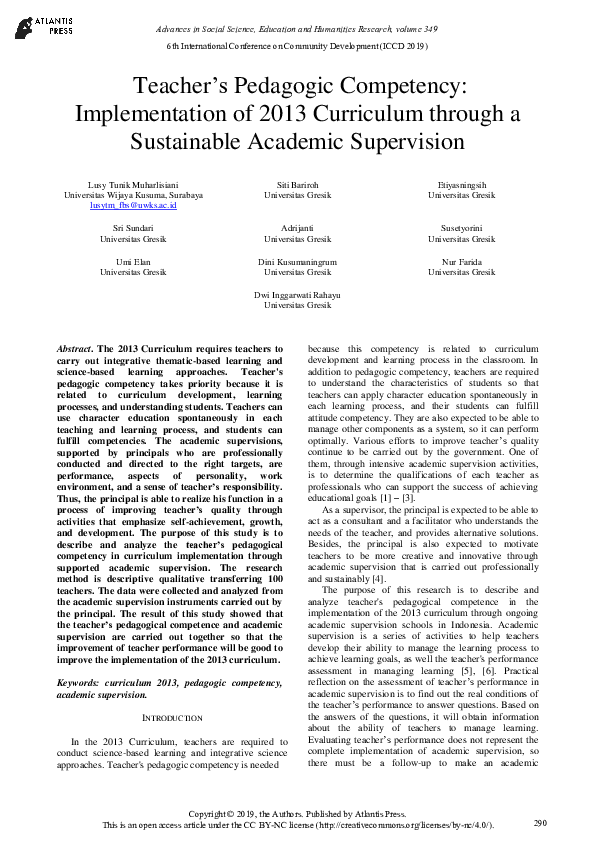 (PDF) Teacher’s Pedagogic Competency: Implementation of 2013 Curriculum through a Sustainable ...