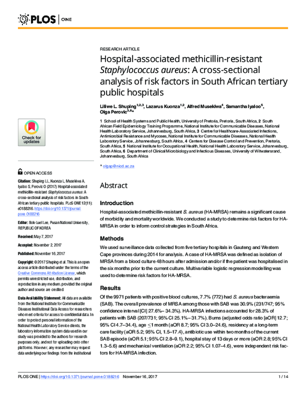 (PDF) Hospital-associated methicillin-resistant Staphylococcus aureus: A cross-sectional ...