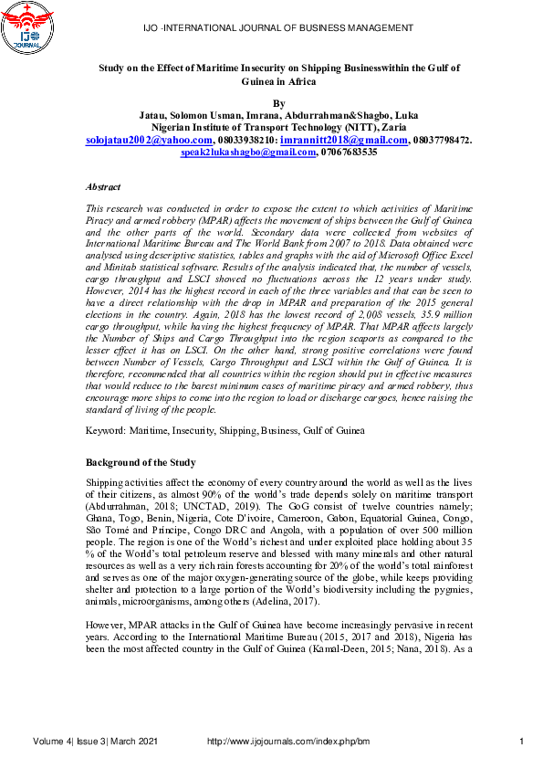 (PDF) Study on the Effect of Maritime Insecurity on Shipping Business ...