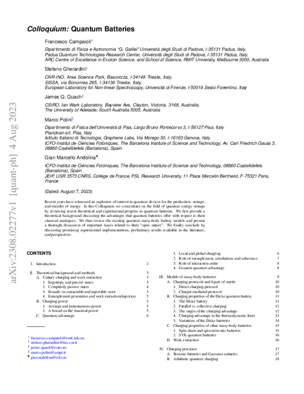 (PDF) Colloquium: Quantum Batteries