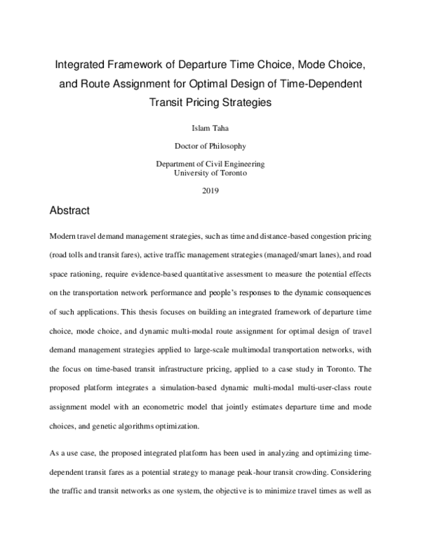 (PDF) Integrated Framework of Departure Time Choice, Mode Choice, and ...
