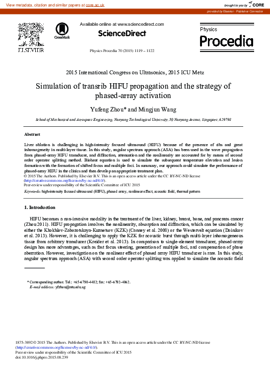 (PDF) Simulation of Transrib HIFU Propagation and the Strategy of ...