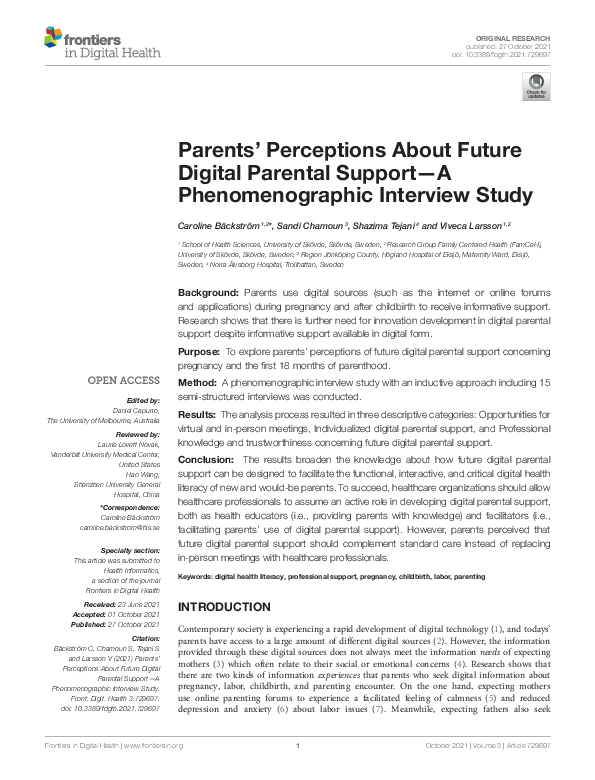 (PDF) Parents' Perceptions About Future Digital Parental Support—A ...
