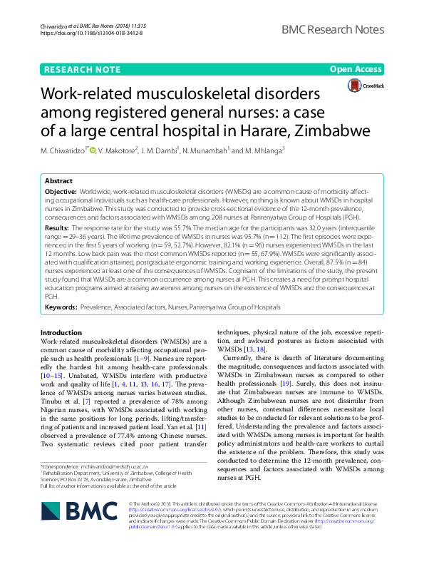 (PDF) Work-related musculoskeletal disorders among registered general ...