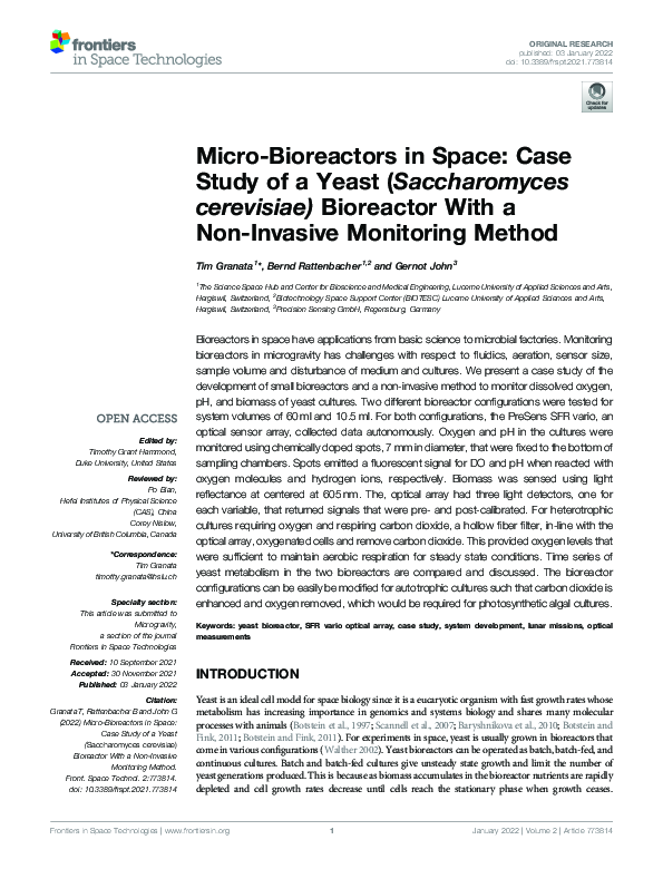 (PDF) Micro-Bioreactors in Space: Case Study of a Yeast (Saccharomyces ...