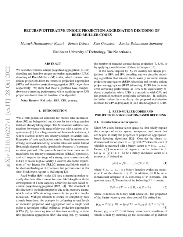(PDF) Recursive/Iterative unique Projection-Aggregation of RM codes ...