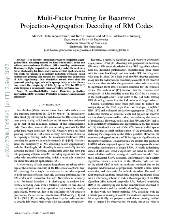 Pdf Multi Factor Pruning For Recursive Projection Aggregation Decoding Of Rm Codes