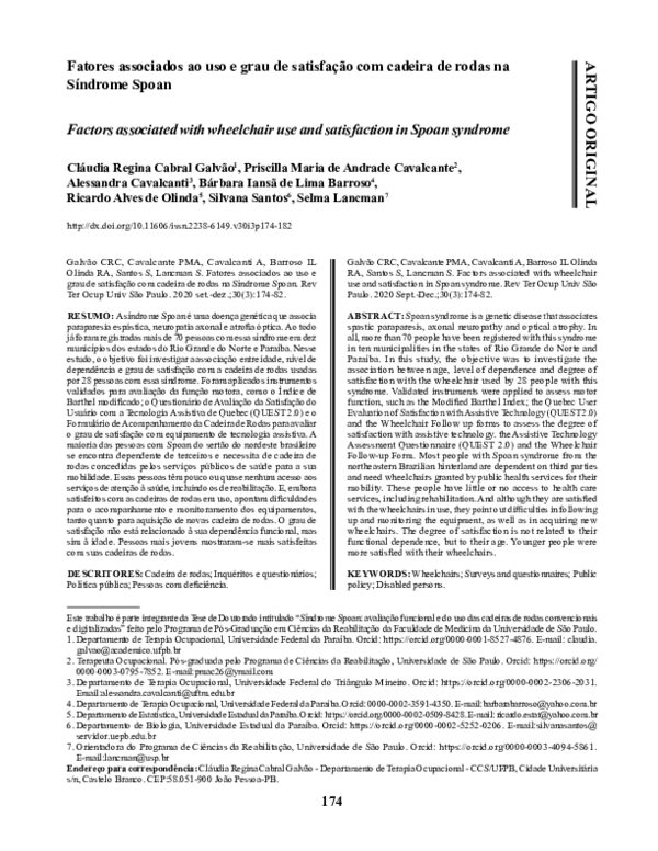 (PDF) Factors associated with wheelchair use and satisfaction in Spoan ...