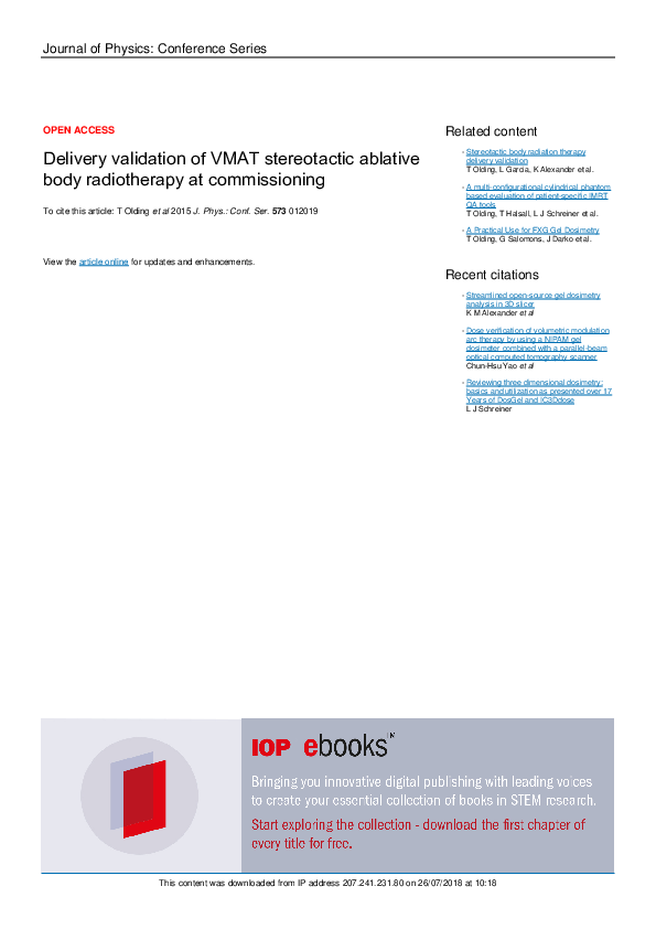 (PDF) Delivery validation of VMAT stereotactic ablative body radiotherapy at commissioning
