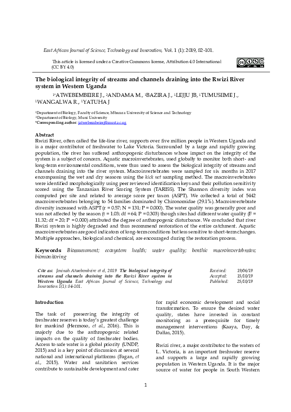 (PDF) The biological integrity of streams and channels draining into ...