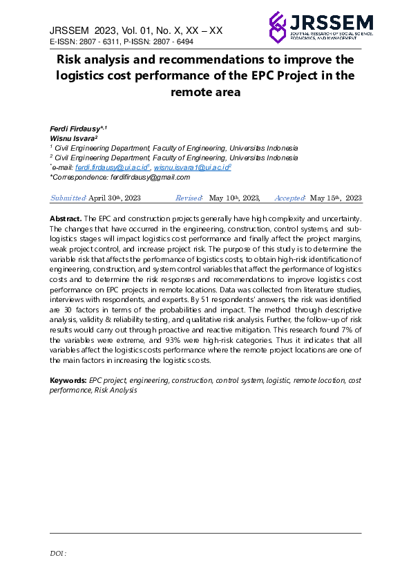 (PDF) Risk analysis and recommendations to improve the logistics cost ...