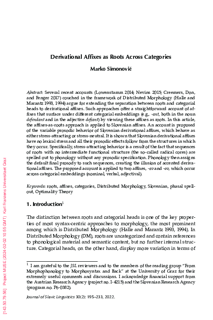 (PDF) Derivational affixes as roots across categories