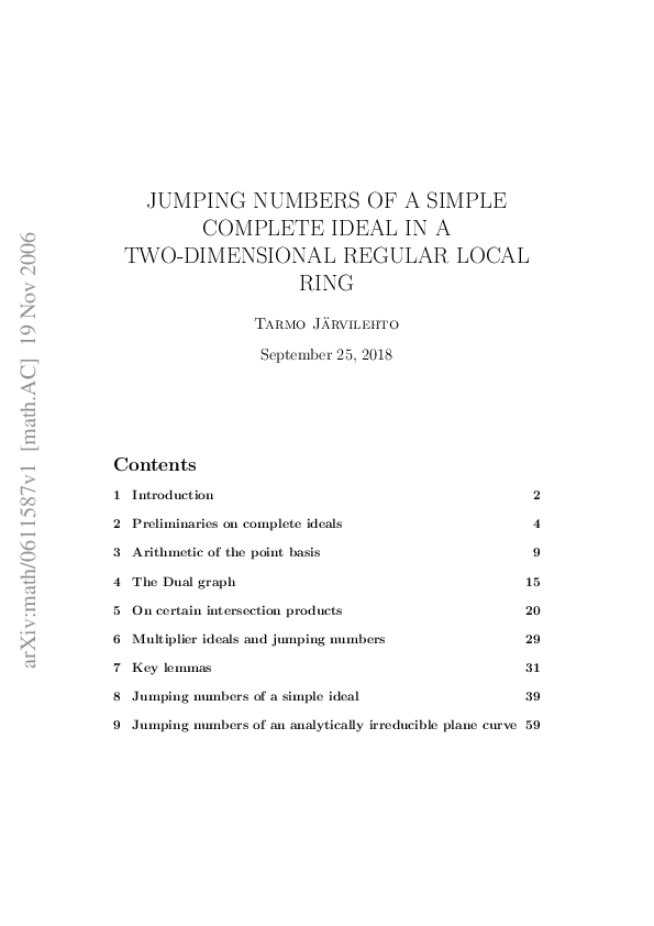 (PDF) Jumping Numbers in 2D Local Rings