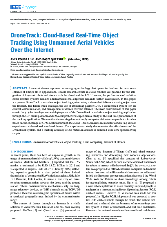 (PDF) DroneTrack: Cloud-Based Real-Time Object Tracking Using Unmanned Aerial Vehicles Over the ...