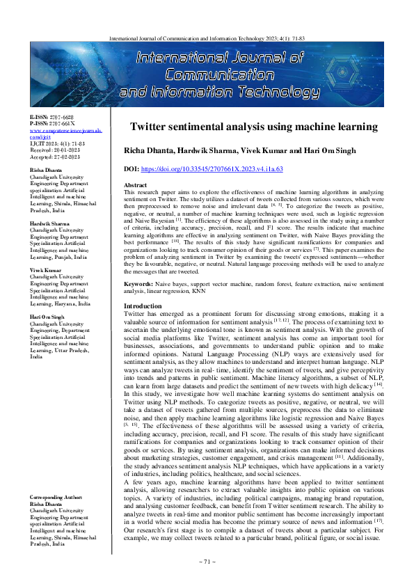 Pdf Twitter Sentimental Analysis Using Machine Learning