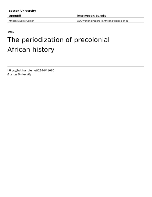 (PDF) The periodization of precolonial African history