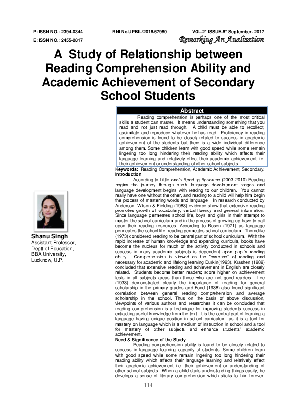 (PDF) A Study of the Relationship Between Reading Comprehension and Listening Comprehension