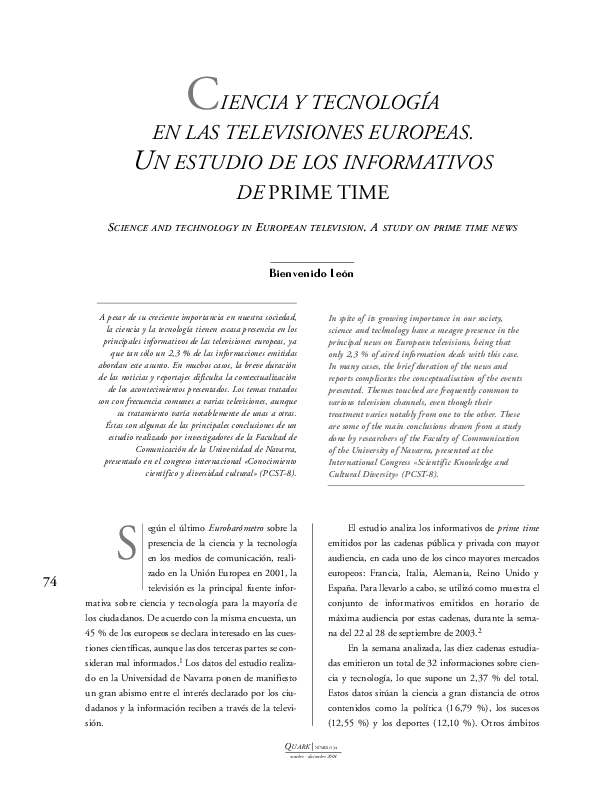 (PDF) En Las Televisiones Europeas. Un Estudio De Los Informativos De ...