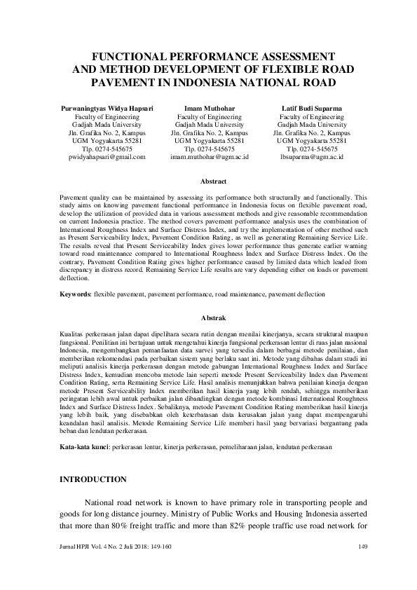 (PDF) Functional Performance Assessment and Method Development of Flexible Road Pavement in ...