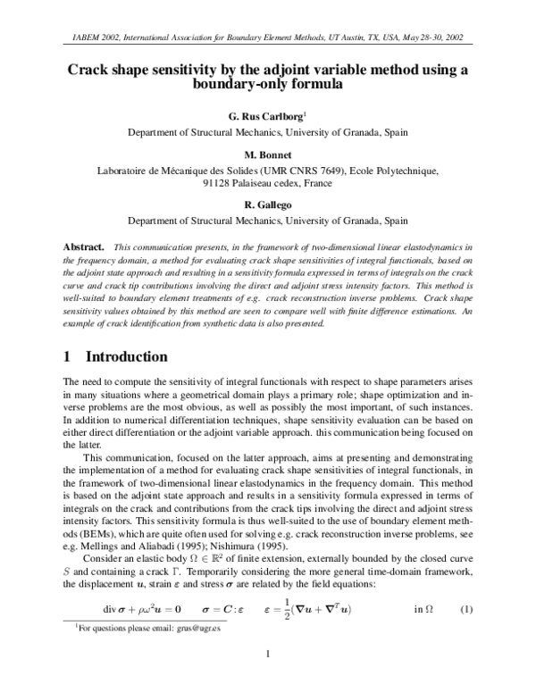 (PDF) Crack shape sensitivity by the adjoint variable method using a boundary-only formula