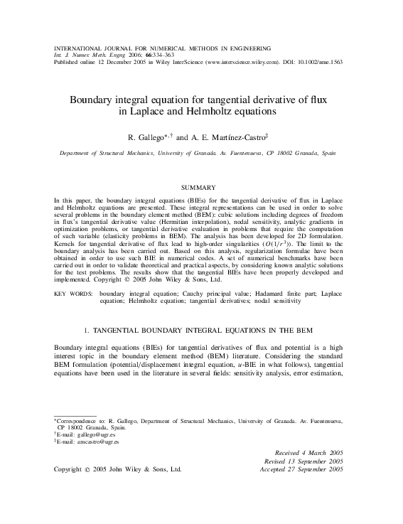 (PDF) Boundary integral equation for tangential derivative of flux in Laplace and Helmholtz ...