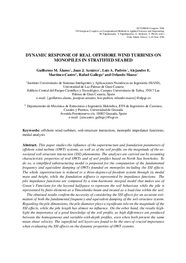 (PDF) Dynamic Response of Real Offshore Wind Turbines on Monopiles in Stratified Seabed