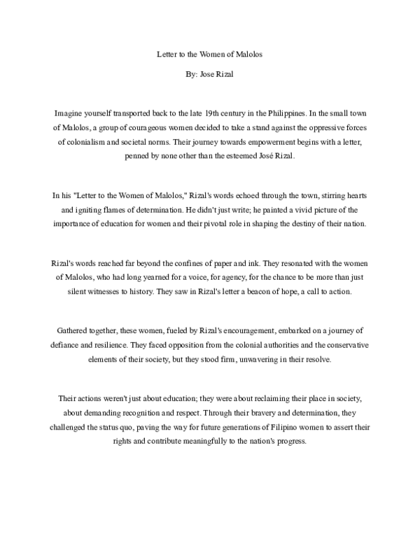 (DOC) The Letter of Rizal