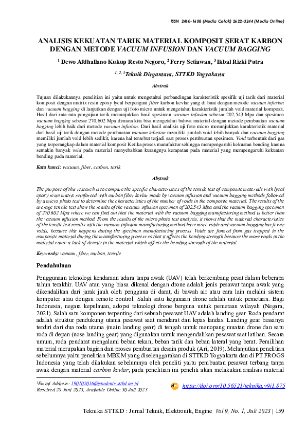 (PDF) Analisis Kekuatan Tarik Material Komposit Serat Karbon Dengan Metode Vacuum Infusion Dan ...