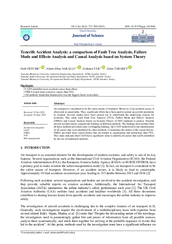 (PDF) Tenerife Accident Analysis: a comparison of Fault Tree Analysis, Failure Mode and Effects ...