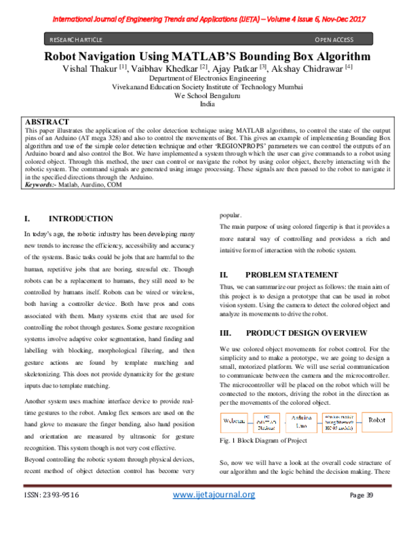 Pdf Robot Navigation Using Matlab S Bounding Box Algorithm