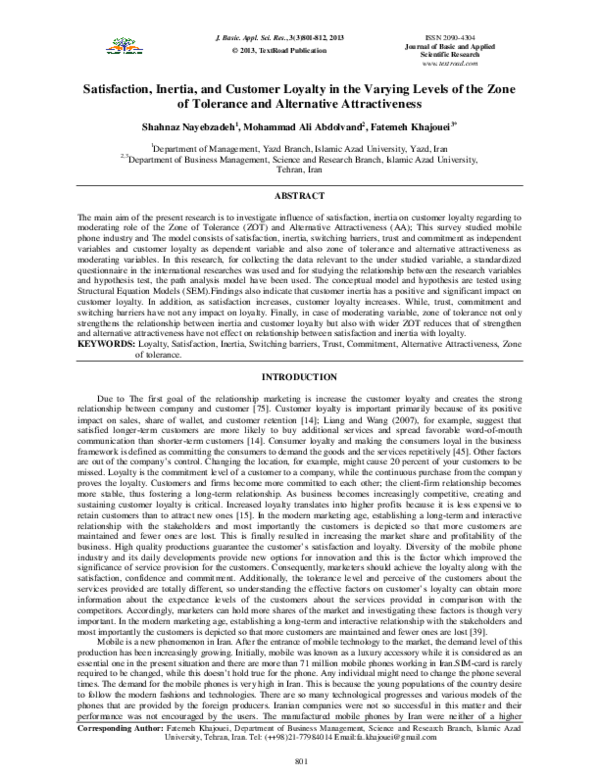 (PDF) Satisfaction, Inertia, and Customer Loyalty in the Varying Levels ...
