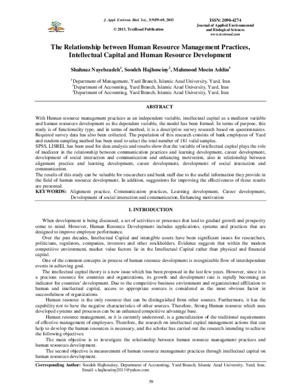 Pdf The Relationship Between Human Resource Management Practices Intellectual Capital And