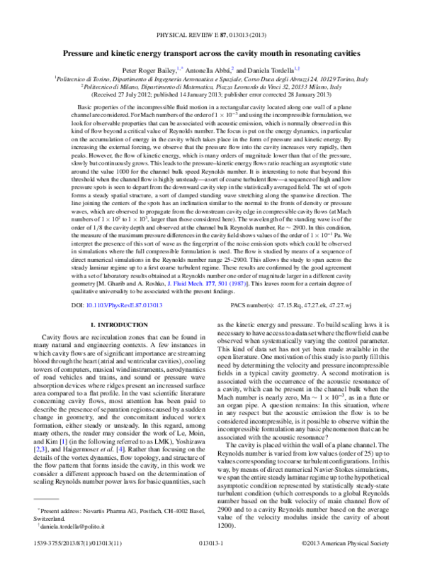 (PDF) Pressure and kinetic energy transport across the cavity mouth in ...