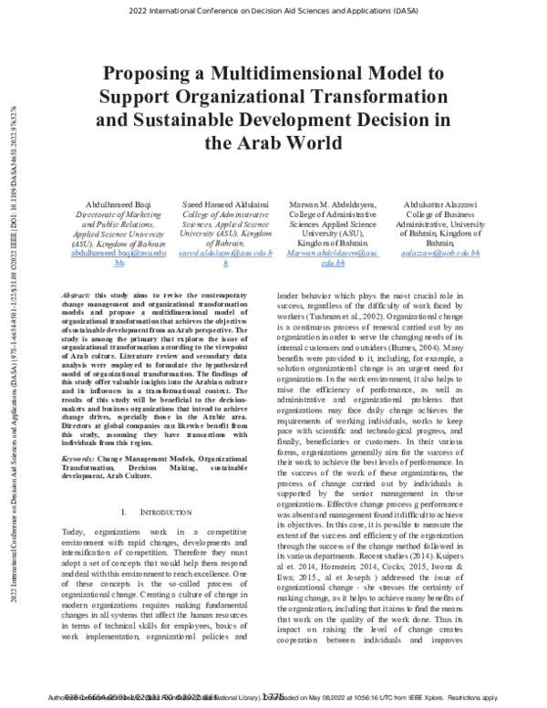(PDF) Proposing a Multidimensional Model to Support Organizational Transformation and ...