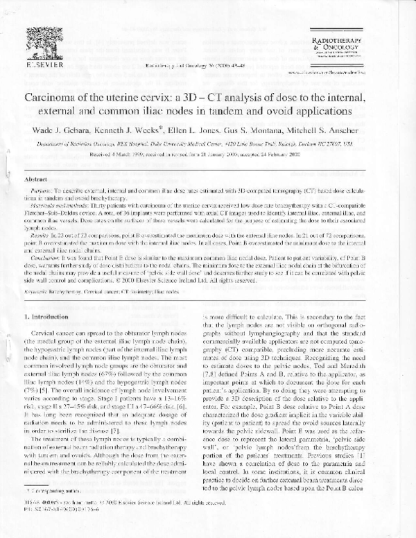 (PDF) Carcinoma of the uterine cervix: a 3D – CT analysis of dose to ...