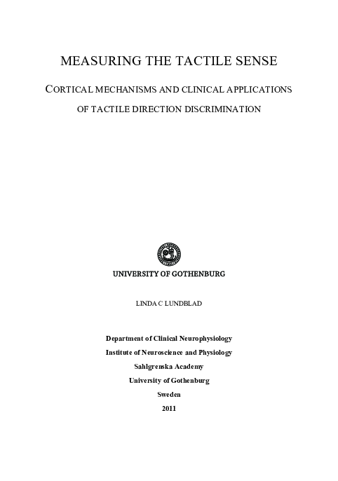 (PDF) Measuring the tactile sense: Cortical mechanisms and clinical ...