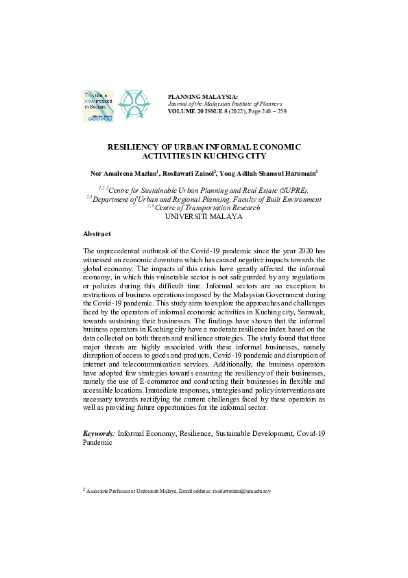 (PDF) Resiliency of Urban Informal Economic Activities in Kuching City