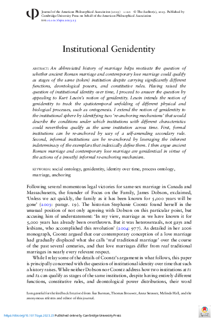 (PDF) Institutional Genidentity